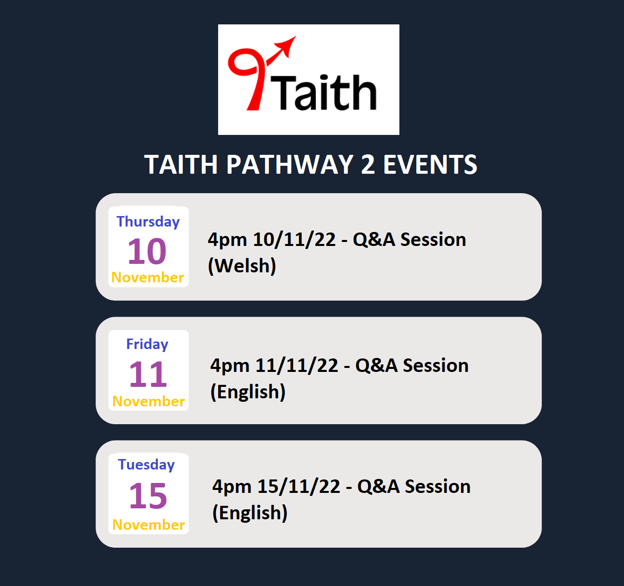 Taith Events in November – CWVYS